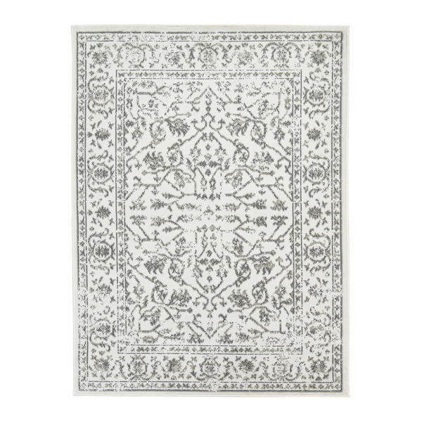 Bungalow Rose Calam Traditional Bordered Durable Performance Gray/Ivory Area Rug & Reviews | Wayfair